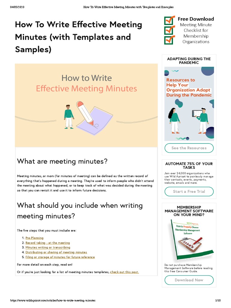How To Write Effective Meeting Minutes With Templates and Examples ...