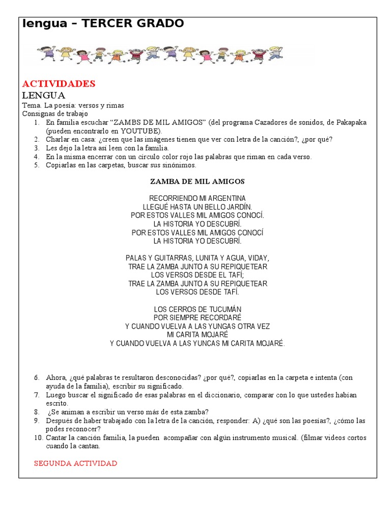 Actividades Tercer Grado (Cuarentena) . | PDF | Rima | Poesía