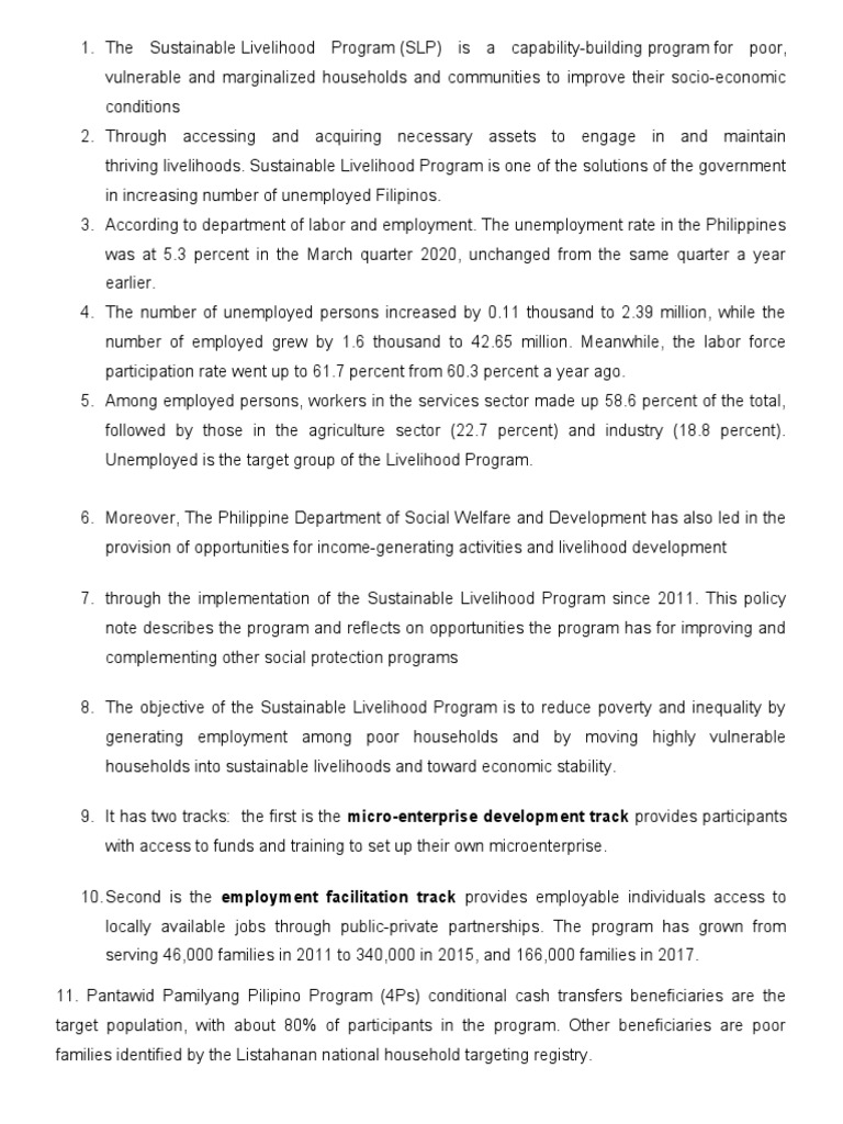 Livelihood Program | PDF | Unemployment | Social Science