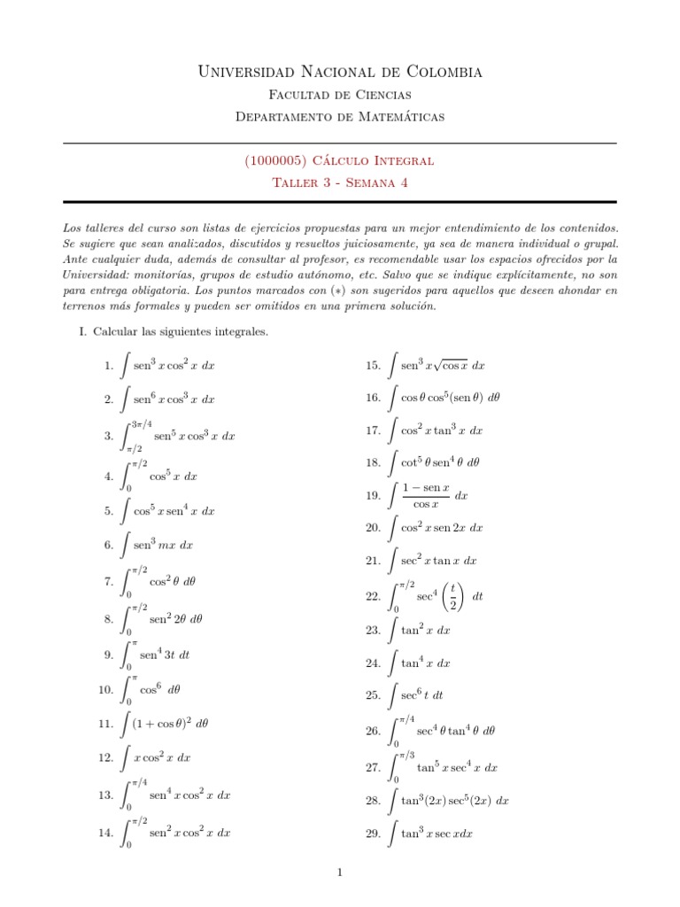 Taller 3 Cálculo Integral | PDF | Pi | Integral