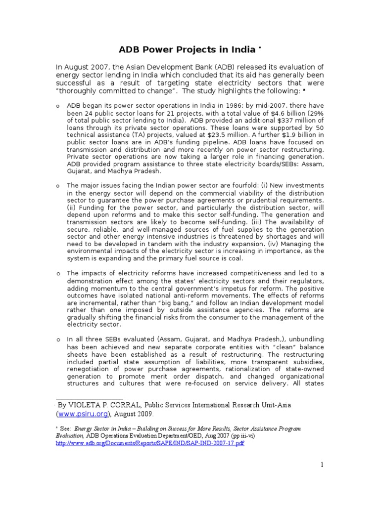 ADB Power Projects in India | PDF | Asian Development Bank | Electric ...