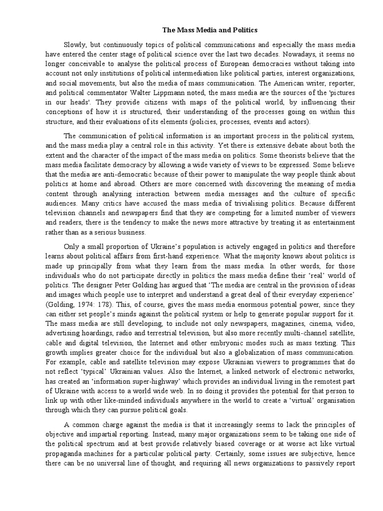 The Mass Media and Politics | PDF | Mass Media | News