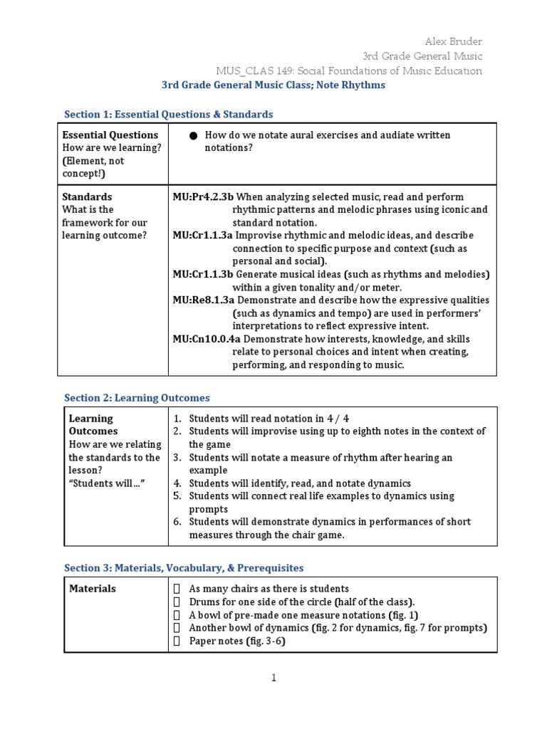 3rd Grade General Music Class Note Rhythms Section 1: Essential ...