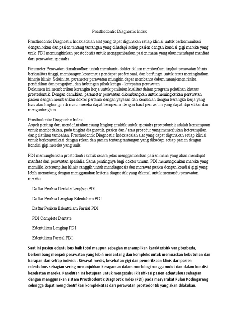 Prosthodontic Diagnostic Index | PDF