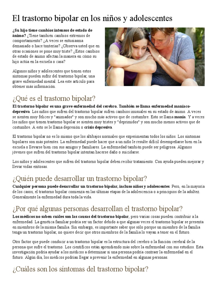 El Trastorno Bipolar en Los Niños y Adolescentes | PDF | Desorden ...