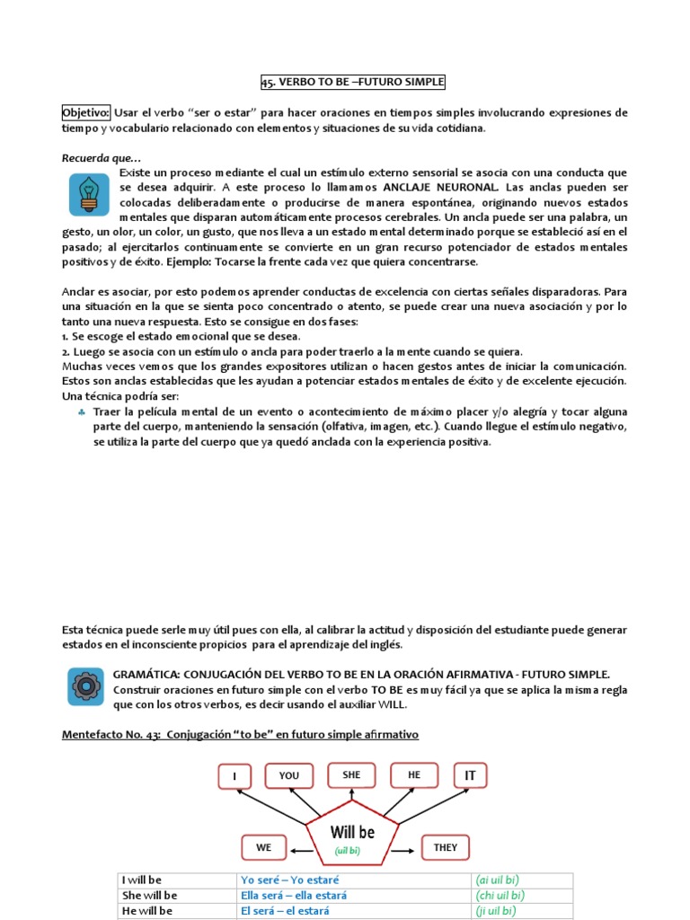 Verbo To Be en Futuro Simple | PDF | Verbo | Las emociones