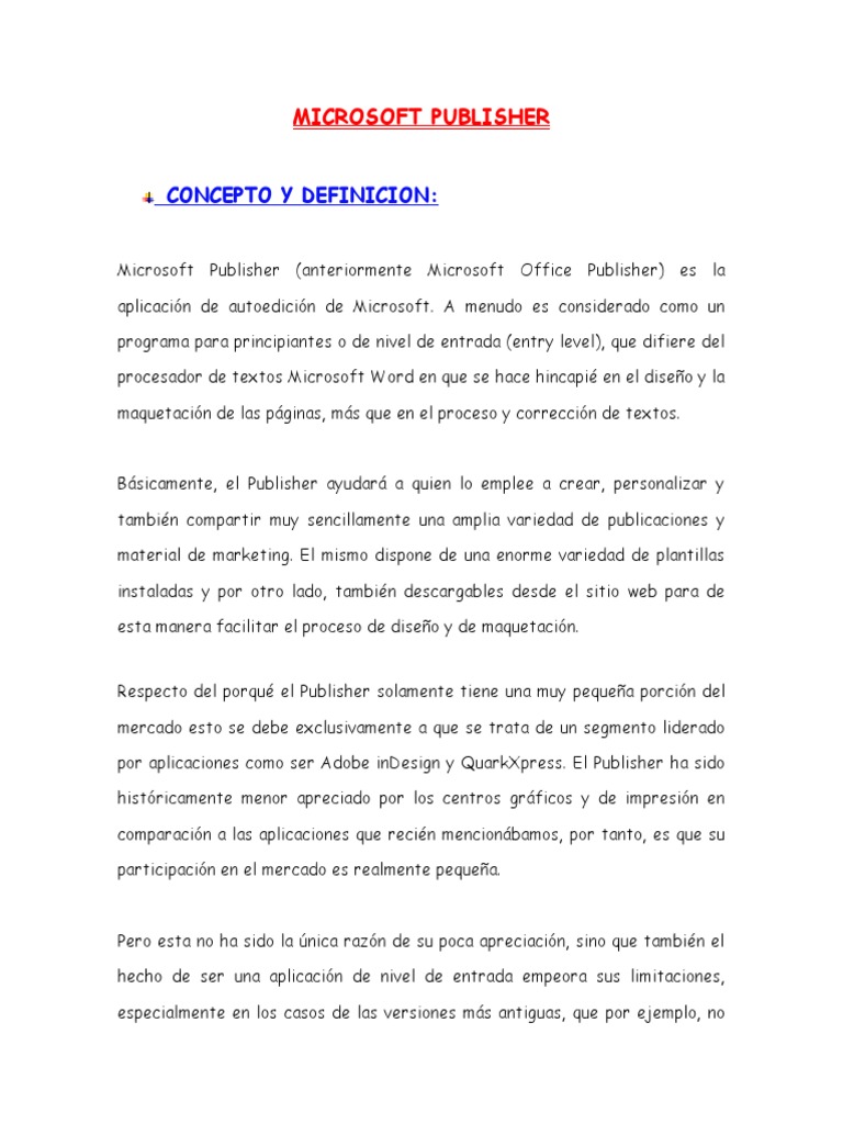 Concepto y funciones de Microsoft Publisher | PDF | Software | Software ...