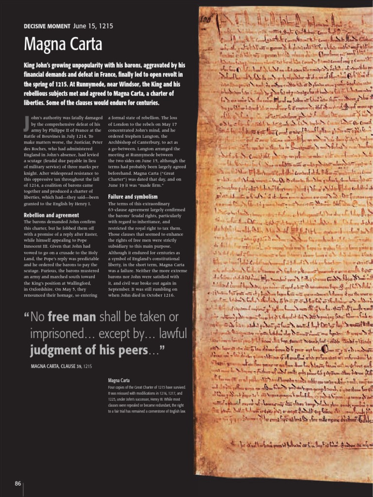 Magna Carta: "No Free Man Shall Be Taken or " | PDF | Magna Carta ...