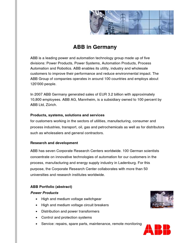 ABB in Germany: Products, Systems, Solutions and Services | PDF ...