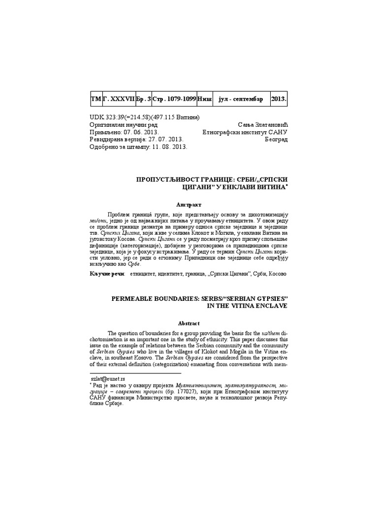Srpski Cigani U Enklavi Vitina | PDF