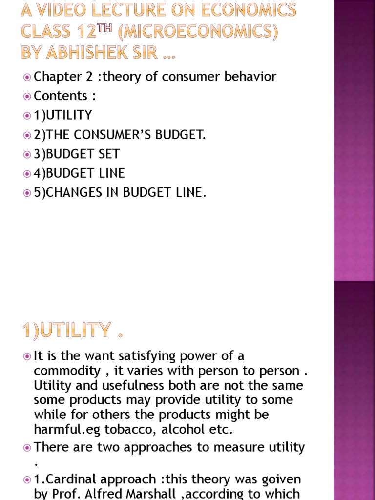 Theory of Consumer Behaviour - Economics Class 12th | PDF | Utility ...