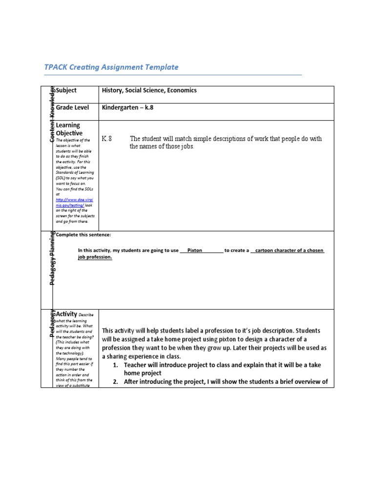 Tpack Template Creating sp19 1 2 | PDF | Pedagogy | Teachers