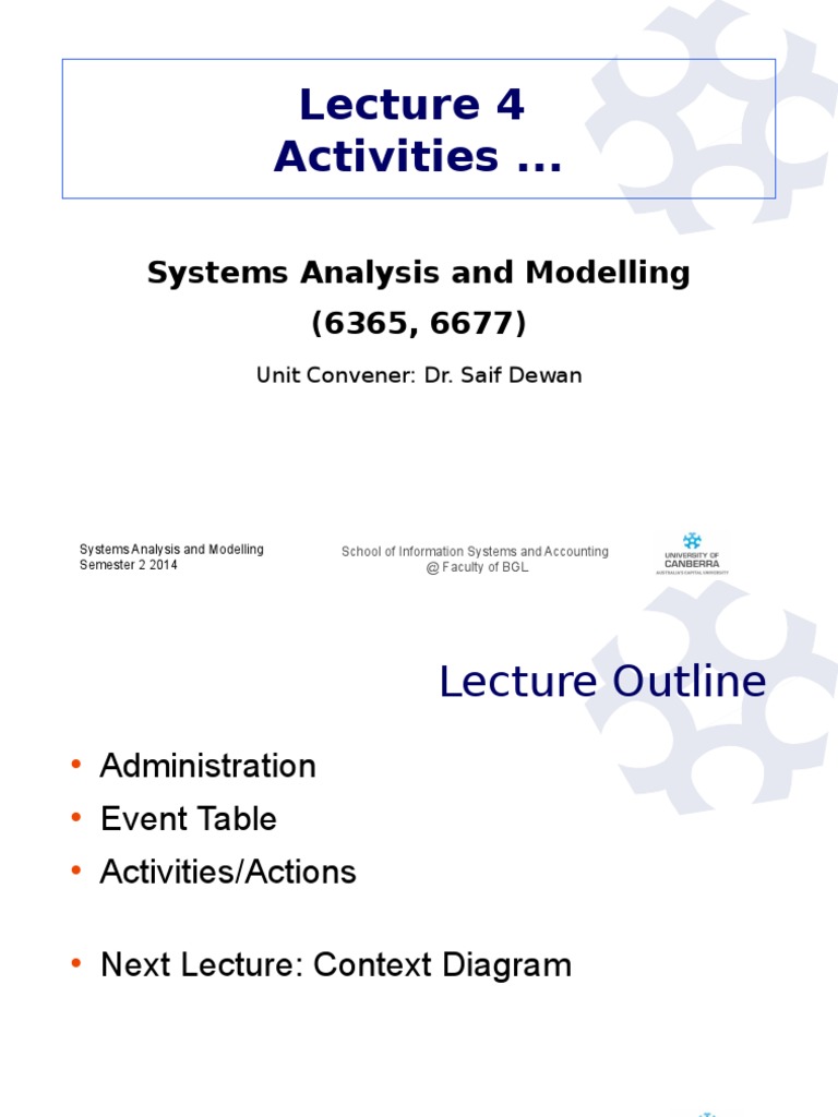 Activities ... : Systems Analysis and Modelling (6365, 6677) | PDF ...