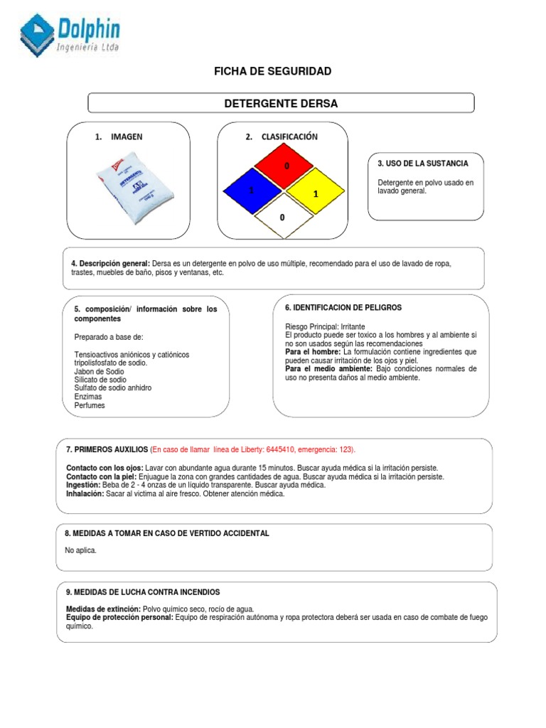 Ficha de Seguridad Detergente Dersa | PDF | Detergente | Agua