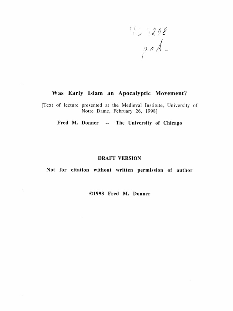 Fred Donner, Was Early Islam An Apocalyptic Movement? PDF | PDF