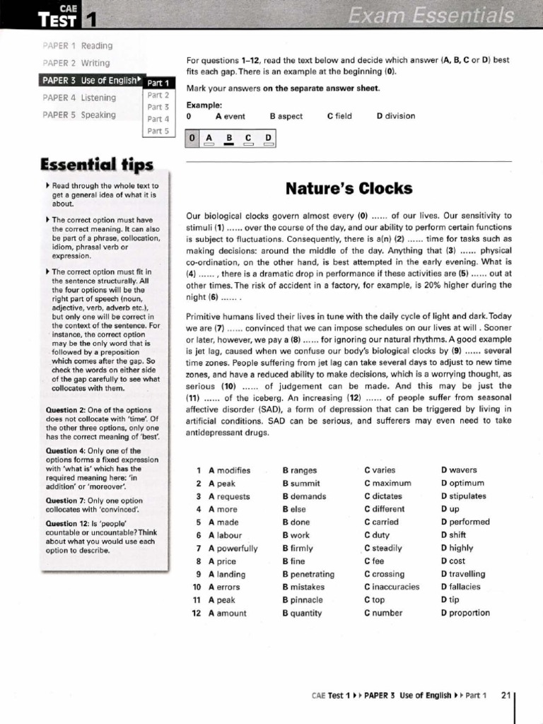 Exam - Essentials - CAE Test 1 | PDF