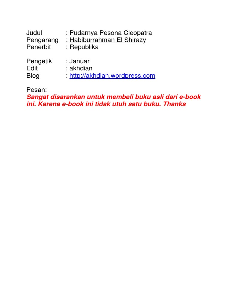 Pudarnya Pesona Cleopatra PDF | PDF | Agama & Spiritualitas | Fiksi Misteri, Thriller, & Kejahatan