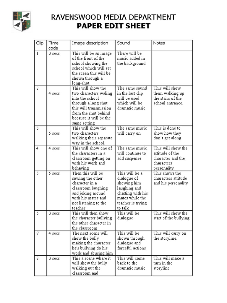 8 Paper Edit Sheet | PDF