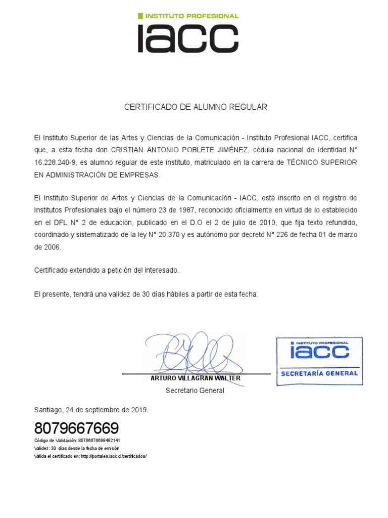 Certificado Iacc | PDF