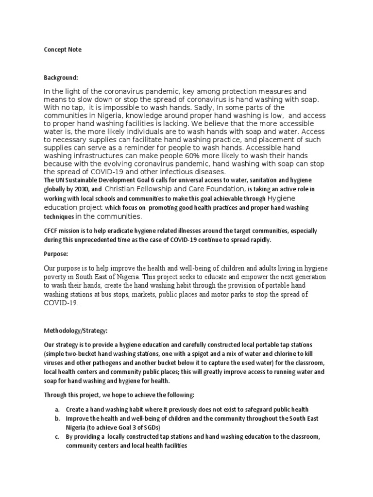 Handwashing Concept Note | PDF | Wash | Hand Washing