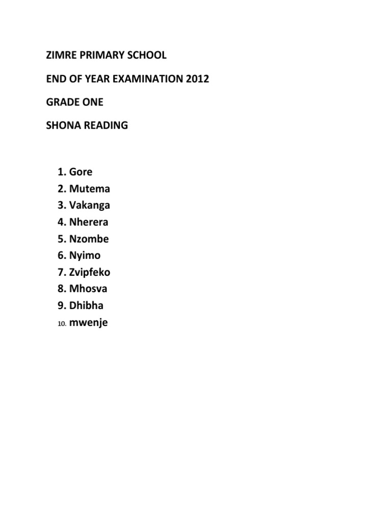 Grade 1 Shona Reading-1 | PDF