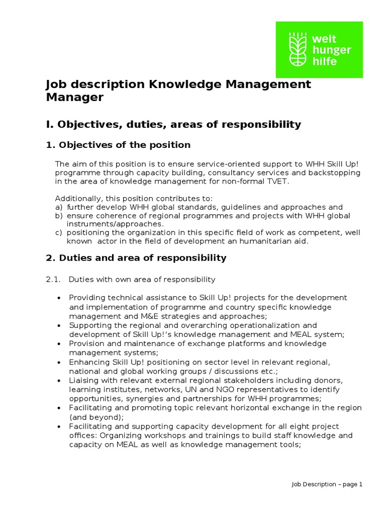 Job Description - Knowledge Management Manager | PDF | Capacity ...