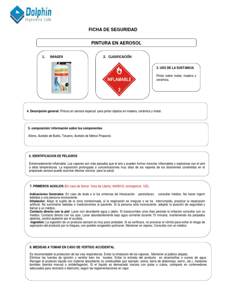 Ficha de Seguridad Pintura en Aerosol | PDF | Aerosol | Agua