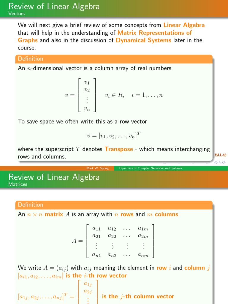 Linear Algebra Review | PDF | Eigenvalues And Eigenvectors | Matrix ...