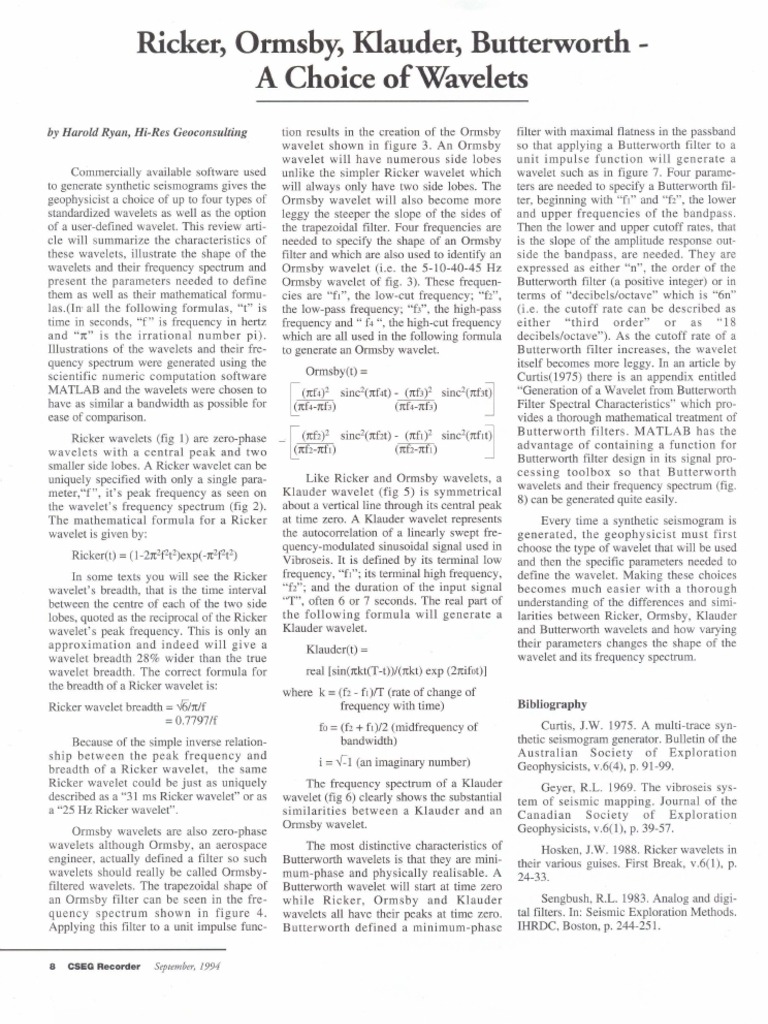 Characteristics of Seismic Wavelets | PDF | Wavelet | Spectral Density