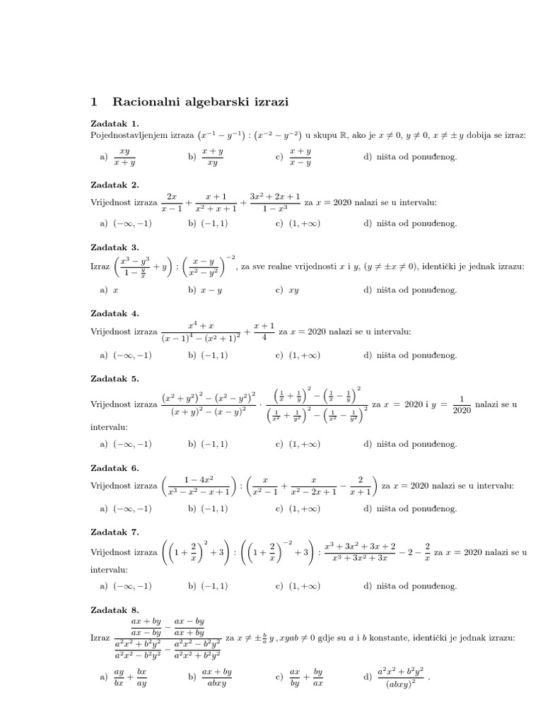 1.1 Racionalni Algebarski Izrazi PDF | PDF
