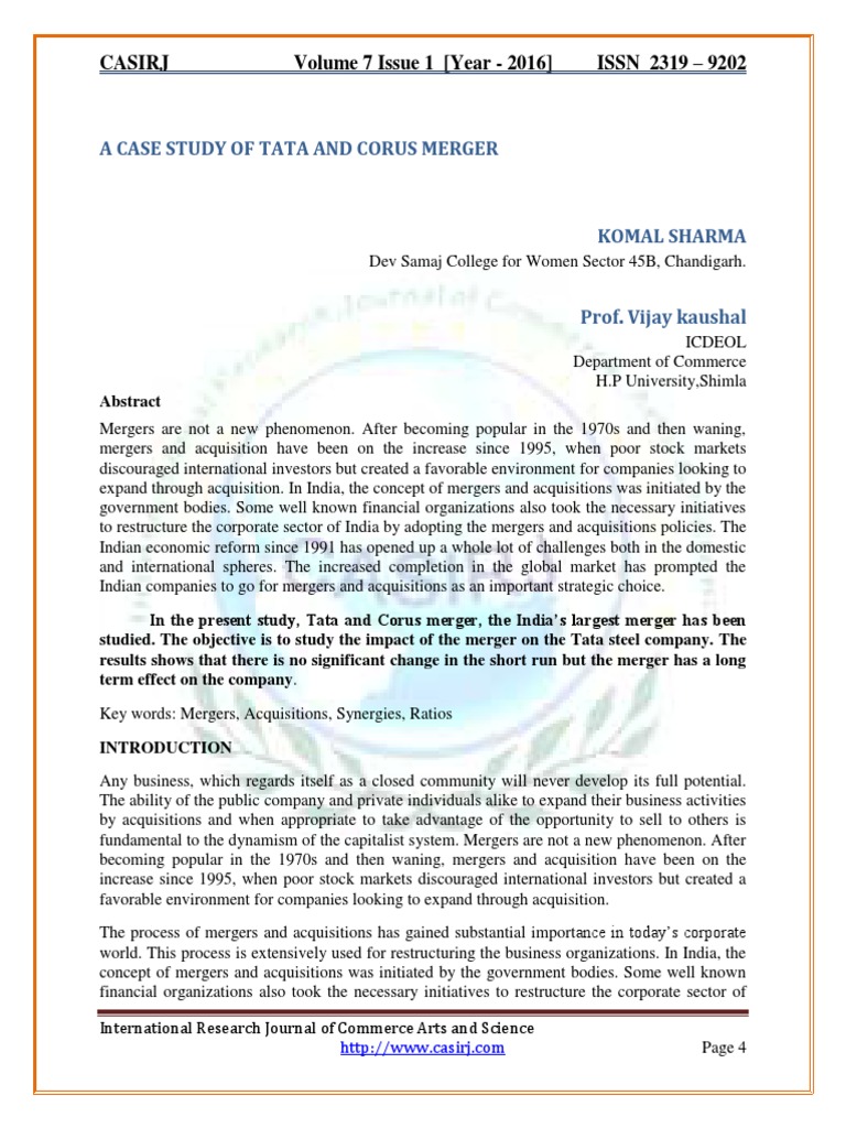 A Case Study of Tata and Corus Merger PDF | PDF