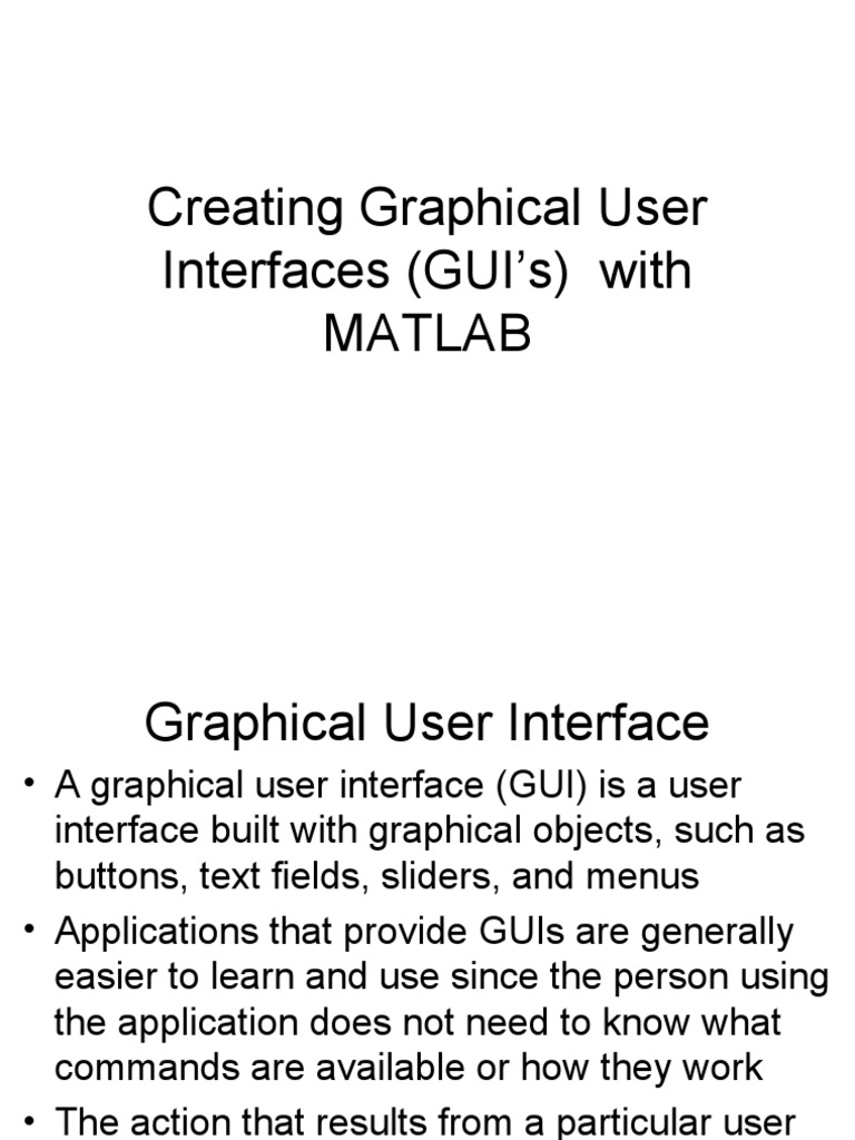 Creating Graphical User Interfaces (GUI's) With Matlab | PDF | Graphical User Interfaces | Menu ...