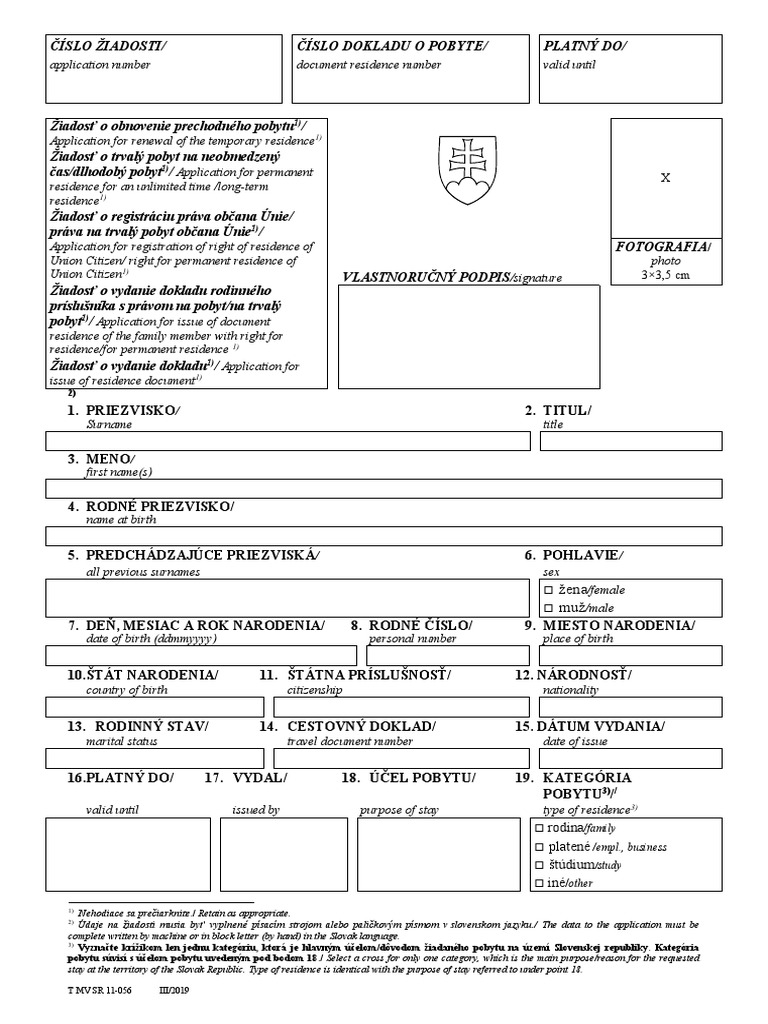 11-056 Ziadost o Obnovenie Prechodneho Pobytu 2019 | PDF