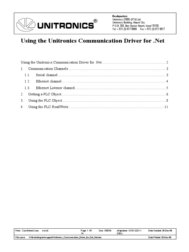 Unitronics Communication Driver For Dot Net PDF | PDF | Programmable Logic Controller | Software