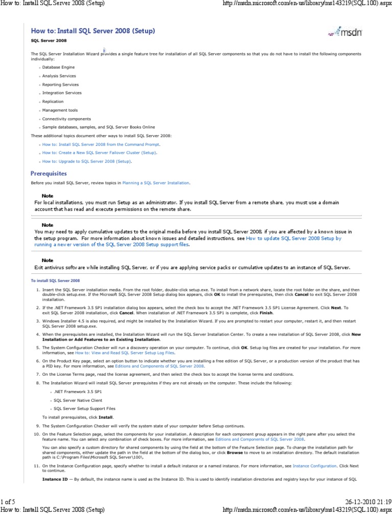 How To - Install SQL Server 2008 (Setup) | PDF | Microsoft Sql Server ...