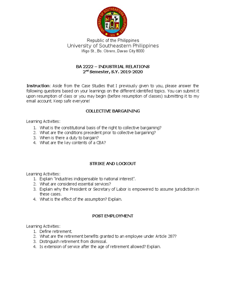 BA 2222 Industrial Relations Assignments | PDF