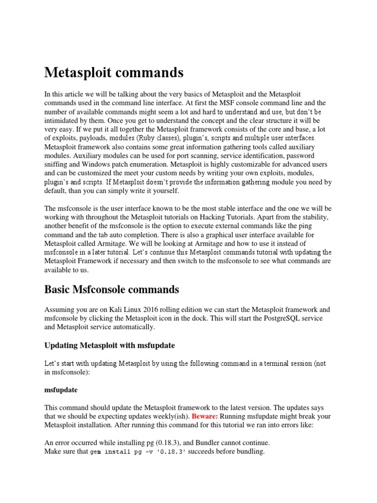 Metasploit Commands | PDF | Command Line Interface | Computer Architecture