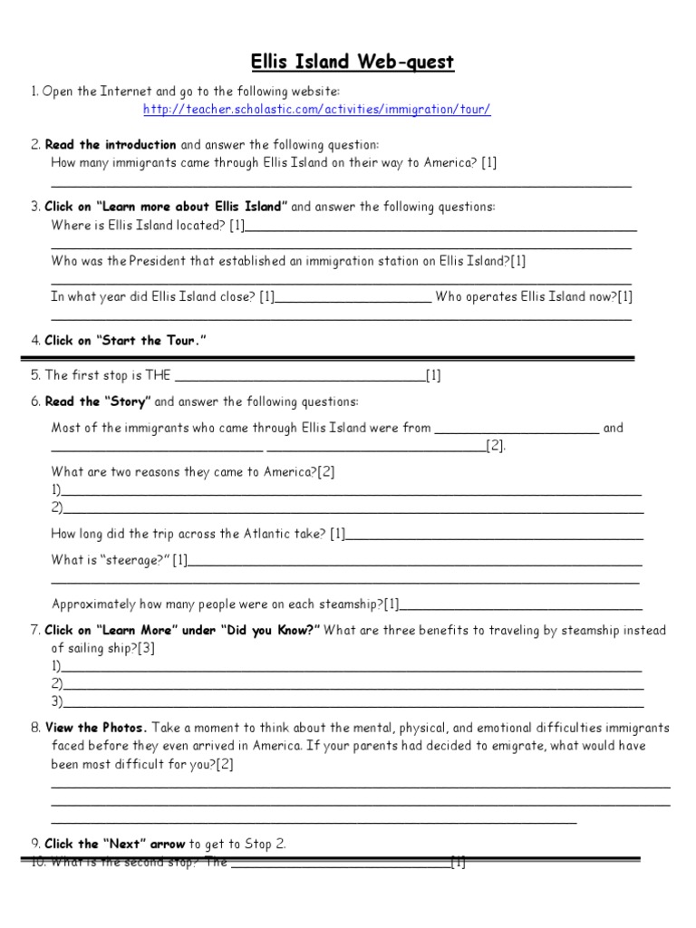Ellis Island Webquest | PDF