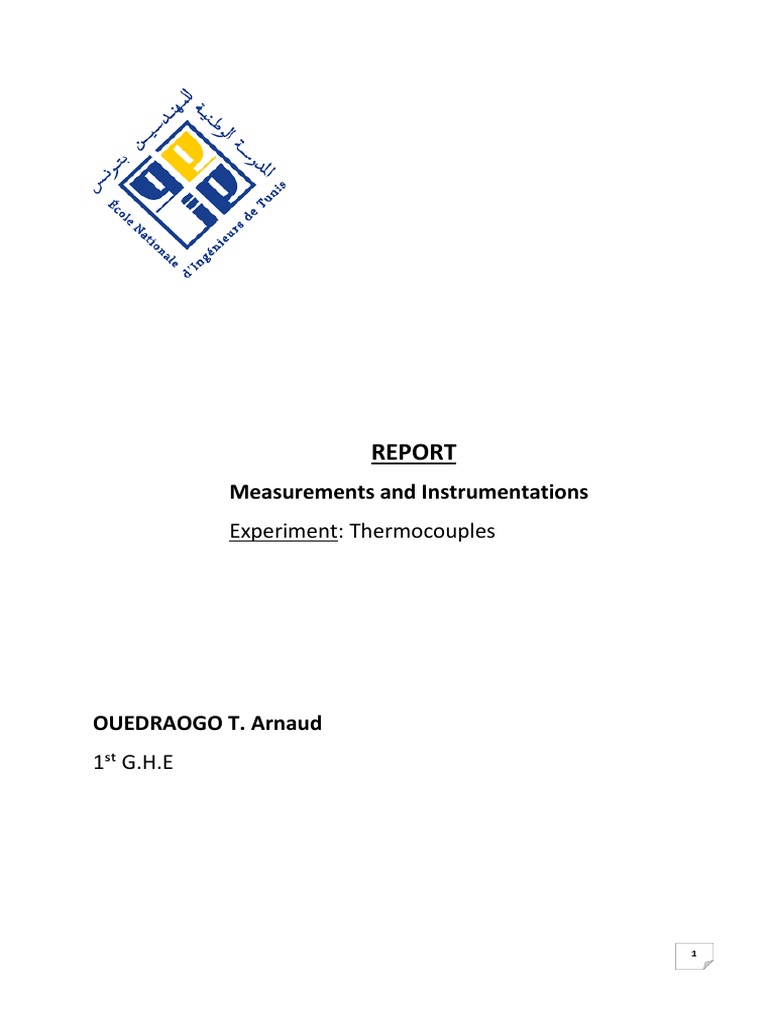 Measurements and Instrumentations Experiment: Thermocouples: Ouedraogo ...