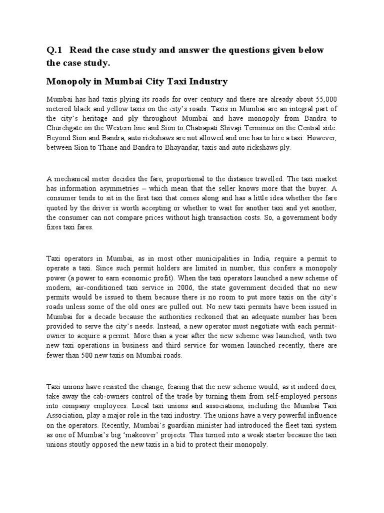 Case Study: Monopoly - Mumbai Taxi | PDF | Taxicab | Mumbai