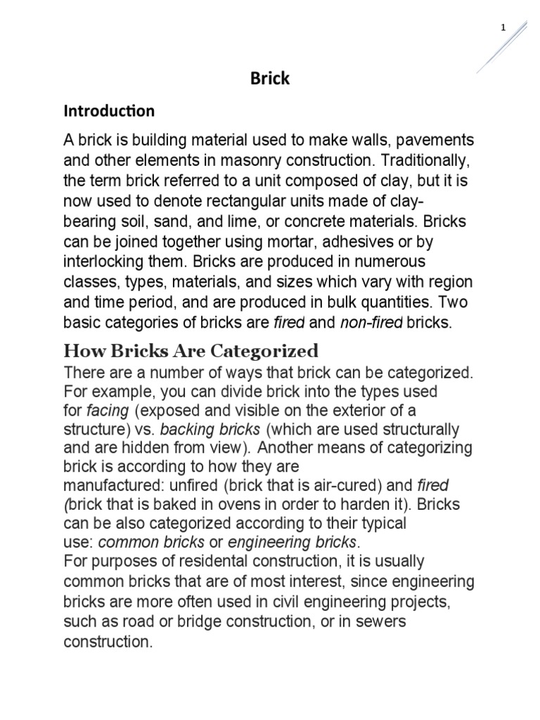 Brick: How Bricks Are Categorized | PDF | Lime (Material) | Brick