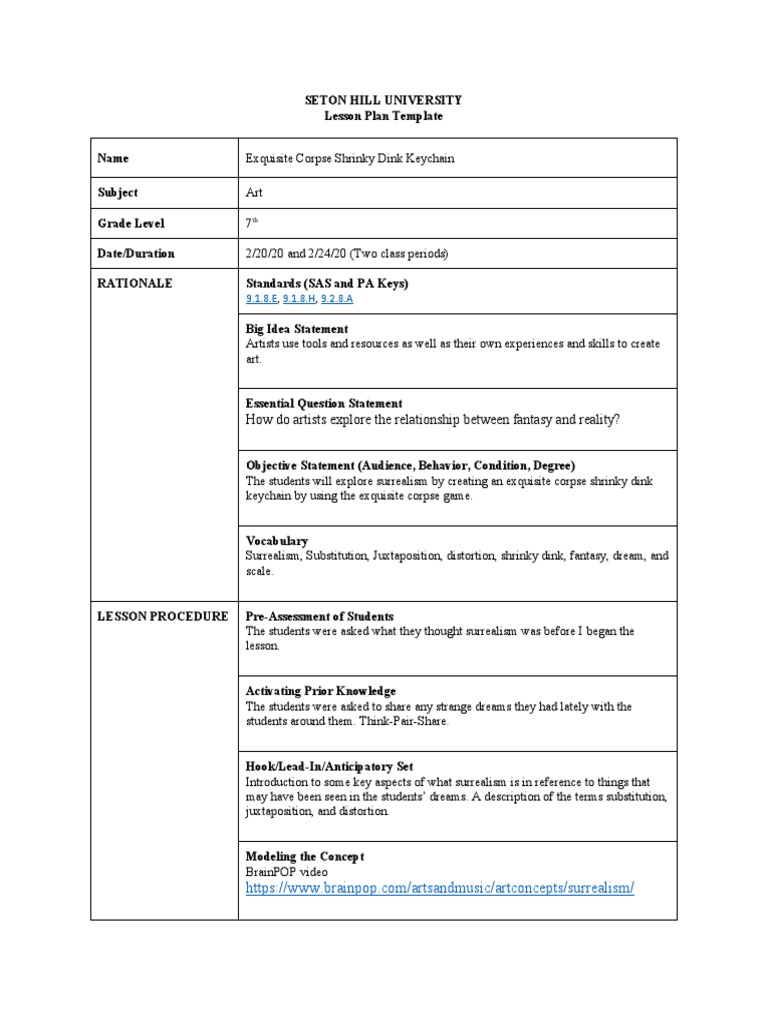 Exquisite Corpse Lesson | PDF | Teaching | Pedagogy