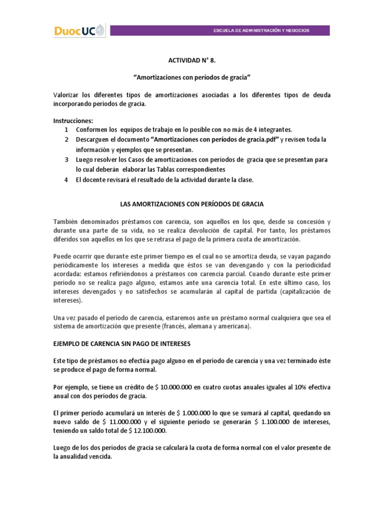 8 Amortizaciones Con Periodos de Gracia | PDF | Amortización (Negocio) | Interés