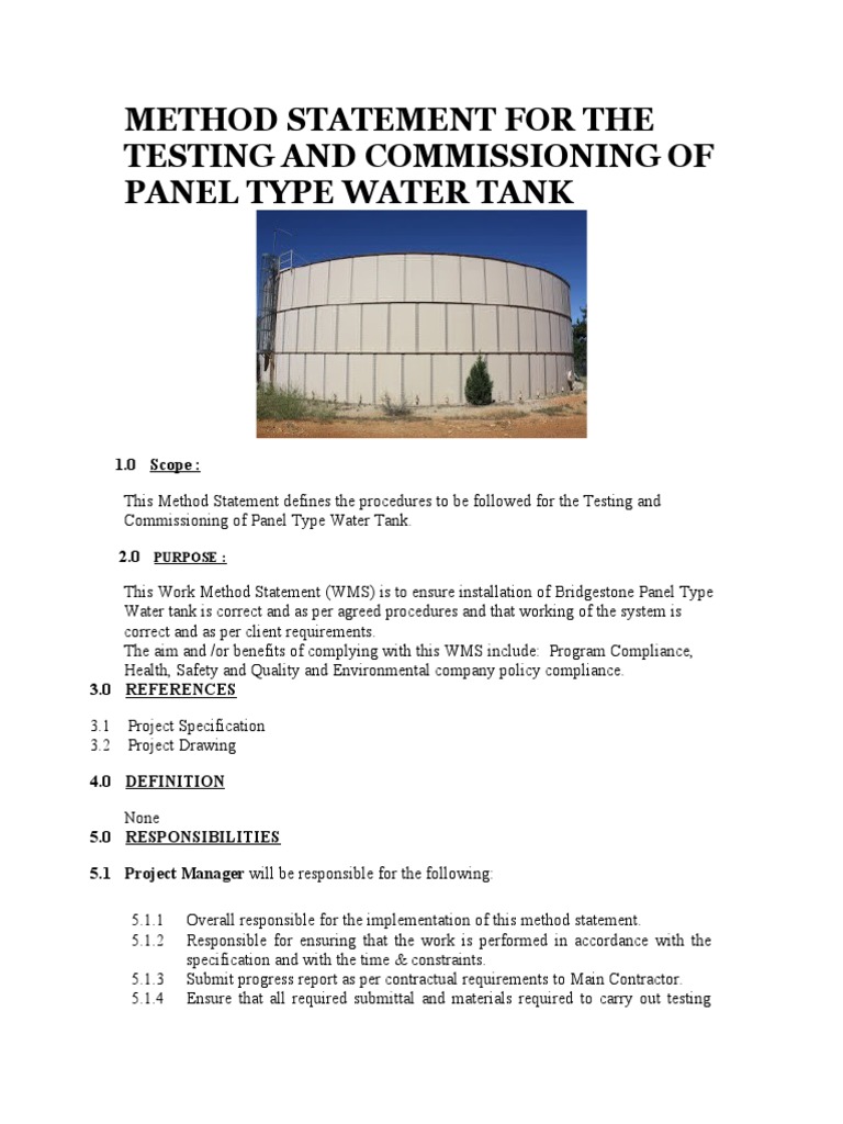 Panel Type Water Tank Commissioning Guide | PDF | Business | Nature