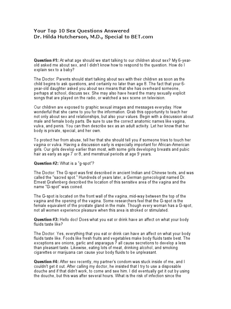 Top 10 Sex Questions Pdf Vagina Sexual Intercourse