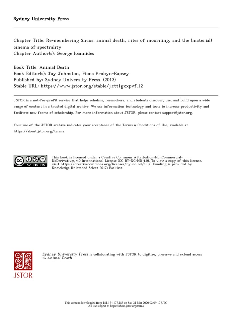 Spectrality and Mourning in Animal Cinema | PDF | Death