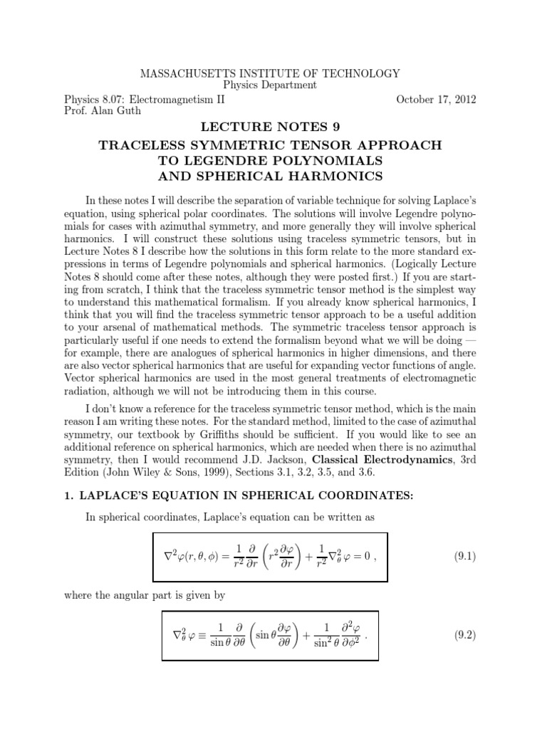 Lecture Notes 9 Traceless Symmetric Tensor Approach To Legendre ...