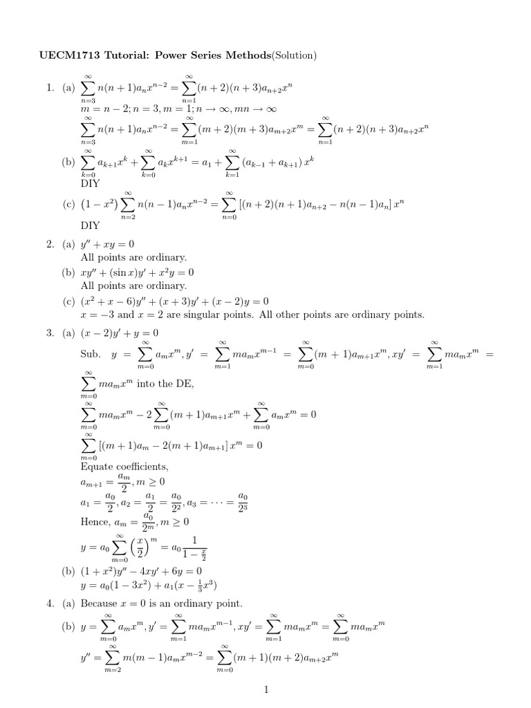 Power Series Method Solutions | PDF | Equations | Analysis