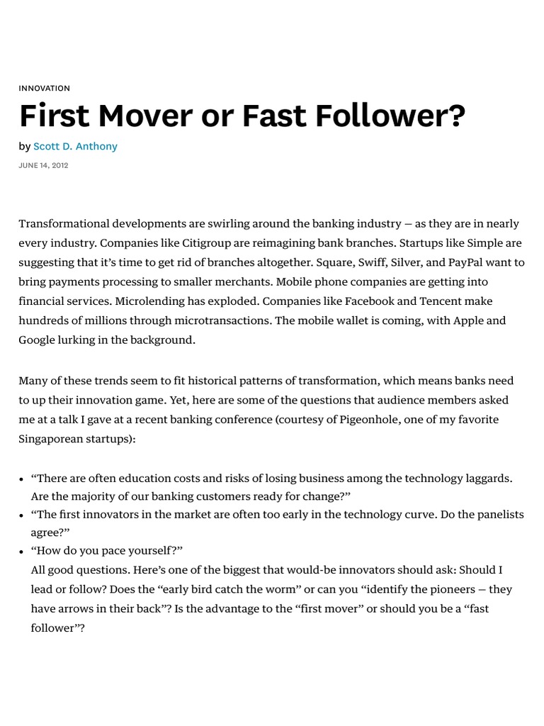 First Mover or Fast Follower | PDF | Business | Finance & Money Management