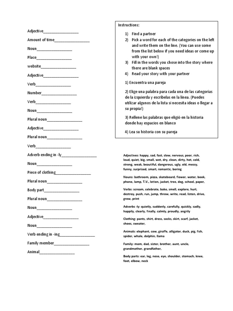 Mad Libs Materials | PDF | Syntax | Linguistic Morphology